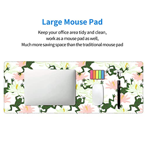 Frog and Water Lilies Gaming Mouse Pad XL,Extended Stitched Edges Mousepad,Large Mouse Pads Desk Pad,Long Non Slip Rubber Base Desk Mat for Work,Office,Home,Computer,Laptop