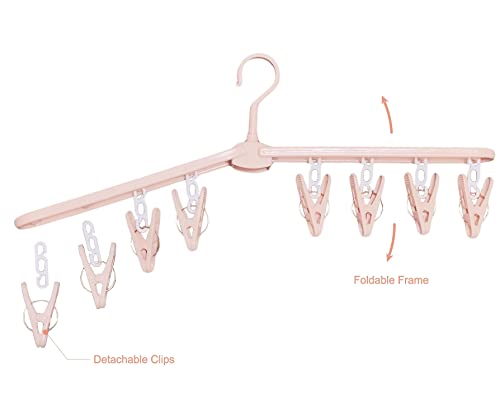 Fineget Foldable Clothes Travel Hangers with Clips Clothes Drying Racks Socks Lingerie Plastic Non Slip Skirt Hangers Closet Laundry Organization Hangers Pnk