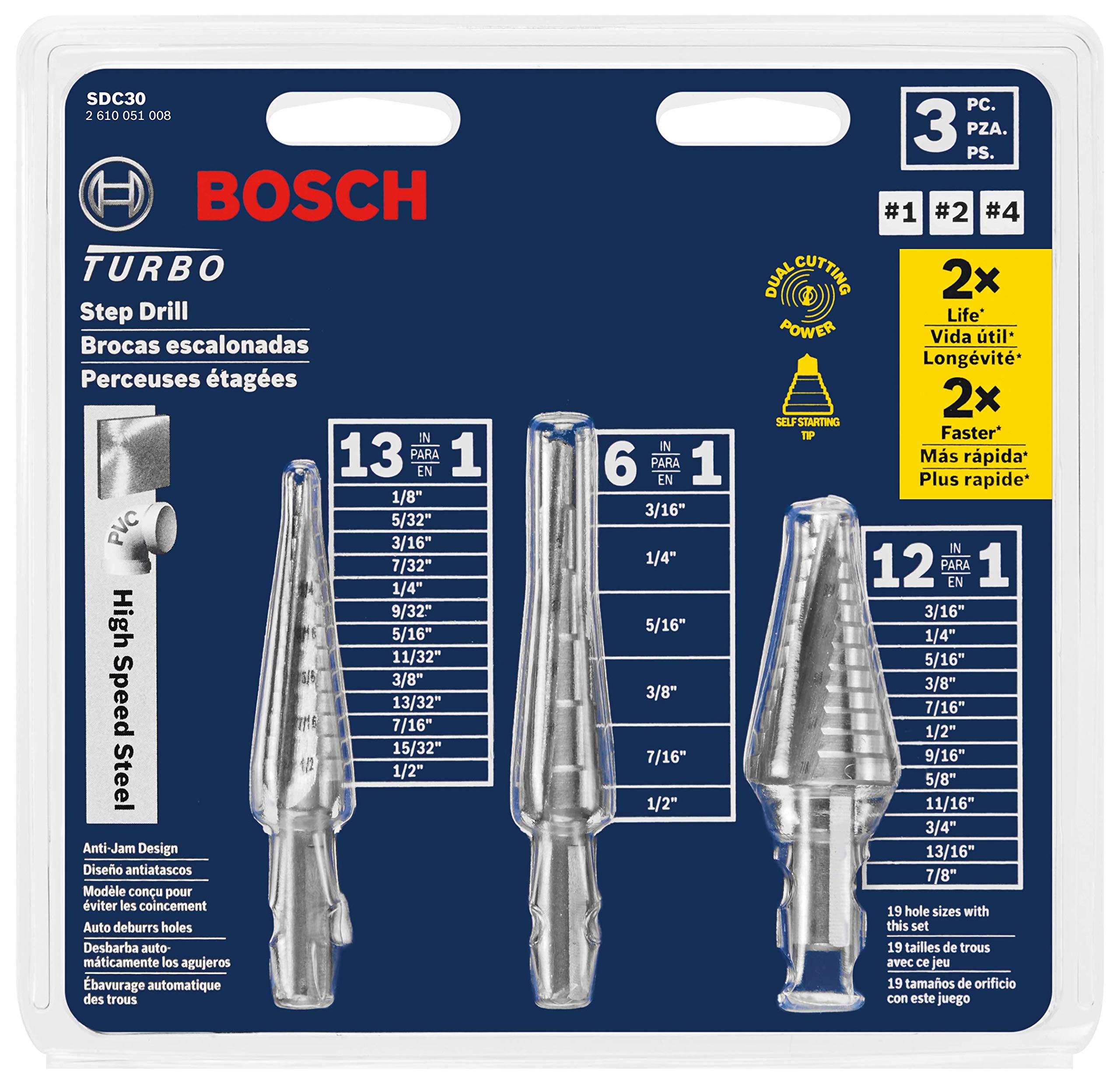 Bosch SDC30 3 pc. High-Speed Steel Turbo Step Drill Bit Set