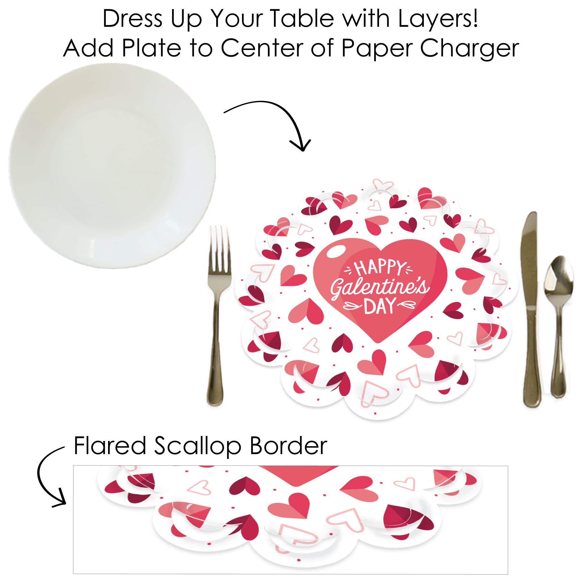 Big Dot of Happiness Happy Galentine’s Day - Valentine’s Day Party Round Table Decorations - Paper Chargers - Place Setting for 12