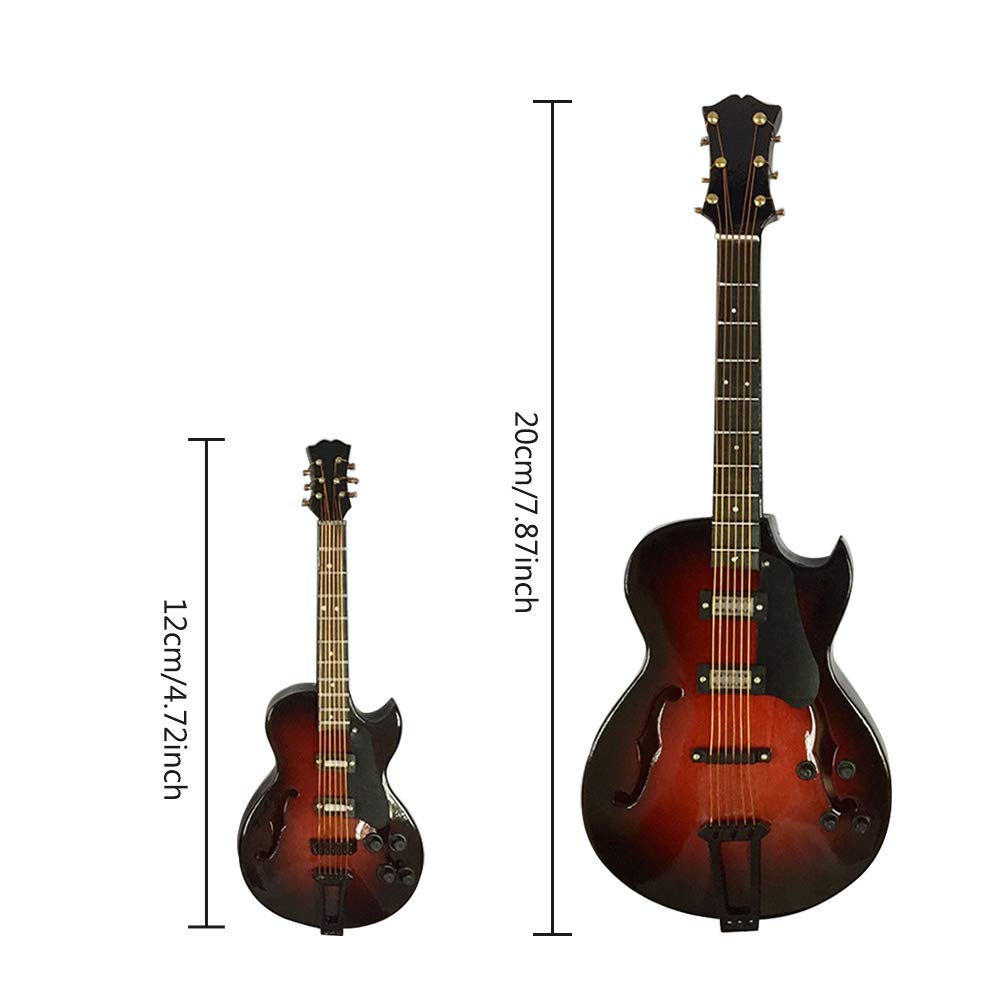Denpetec Wooden Miniature Electric Guitar with Case and Stand Miniature Guitar Model Home Decor Display Ornaments