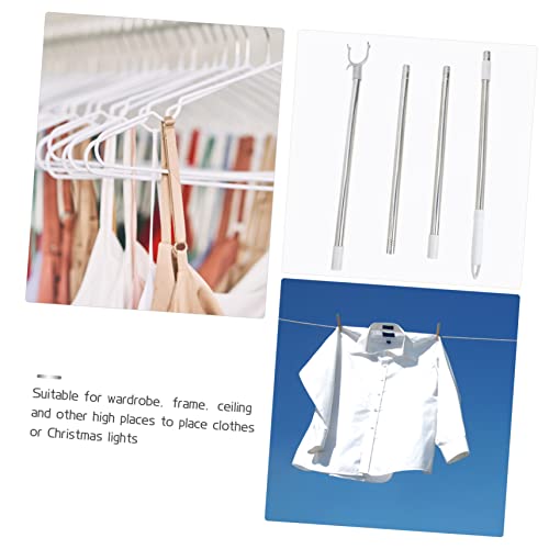 Cabilock 2pcs Balcony Metal Tool Grabber Rod Stainless Picking Pole Poles Household Outdoor Drapery High Reacher Clothing Long Reach Garment Drying Hanger Clothes Adjustable Extending