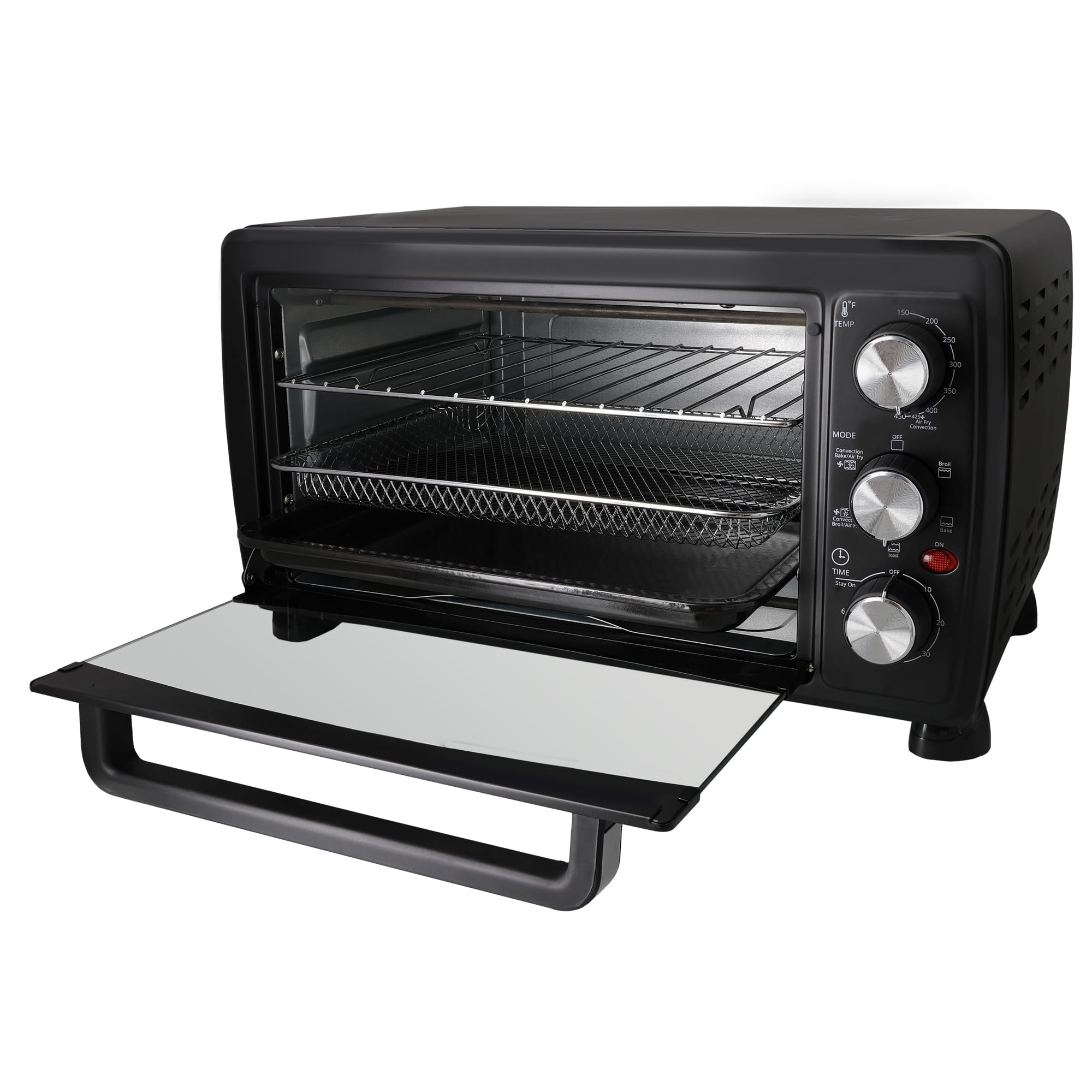 Aiwa 1400W Toaster Oven 6 Slice with Baking Tray, Air Fry Bake Toast Cook and Broil, Temperature Control, 60 Minute Timer Knob, Automatic Shutoff, Crispier Mesh Baking Tray and Crumb Tray Included