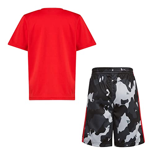 adidas Boys' Short Sleeve Poly Tee & Camo All Over Print Short Set, Better Scarlet, 6