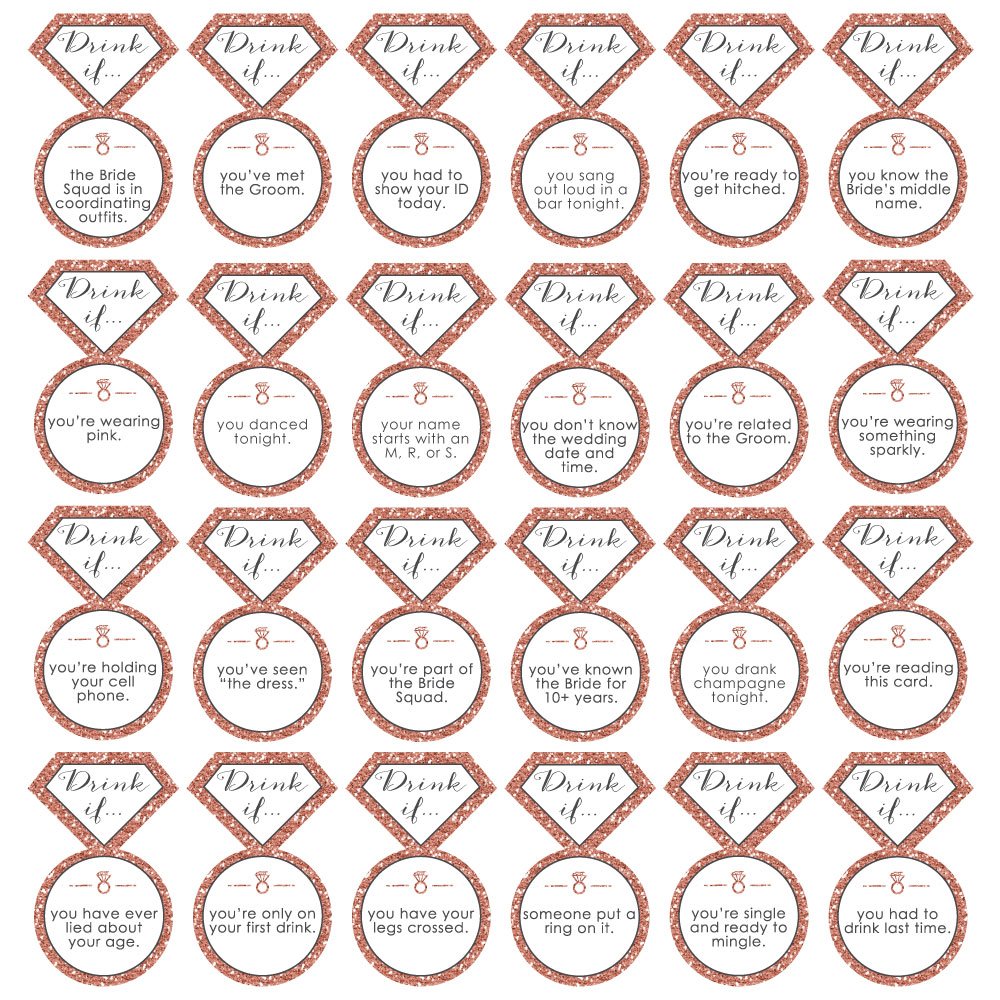 Big Dot of Happiness - Drink If Game - Bride Squad - Rose Gold Bridal Shower or Bachelorette Party Game - 24 Count