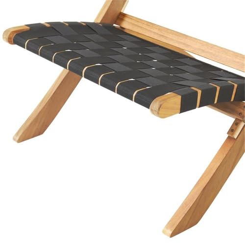 Barre 3PC Acacia Wood Outdoor Bistro Set Two Folding Chairs and 14 in. Table Weather-Resistant Conversation Set Sturdy Black Woven Poly Seats, Outdoor Furniture, Patio, Deck, Backyard