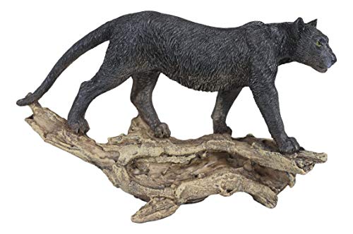 Ebros Gift Black Panther Cougar Prowling On Distressed Tree Log Figurine 8" Long Wildlife Black Jaguar Ghost Forest Hunter Sculpture Home Decorative Accent