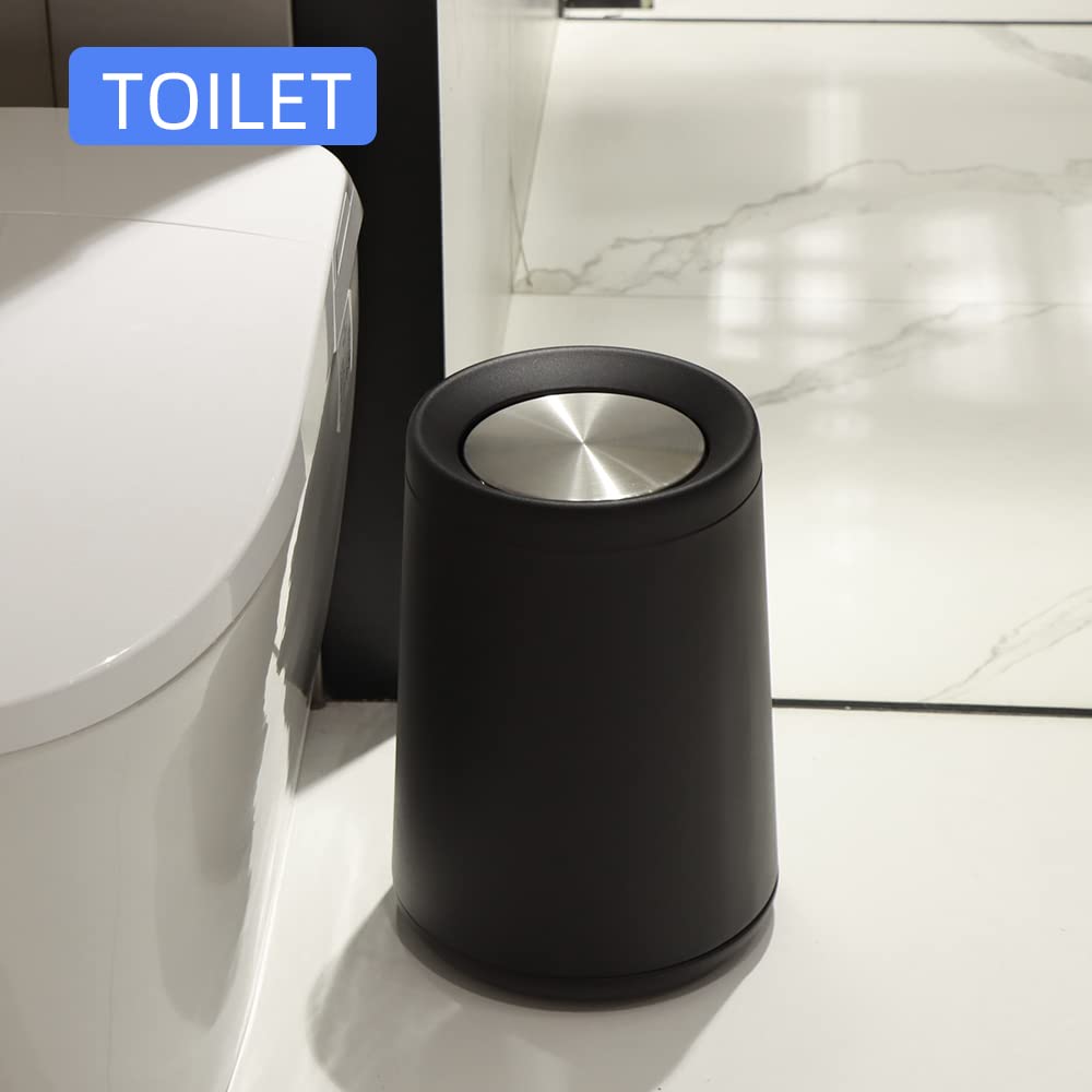 BRIEFHUMAN Household Swing Black Bathroom Trash Can,Brushed Stainless Steel,10 L/3 Gallen,Garbage Can with Flipping Lid, for Indoor or Commercial Use, Kitchen,Modern,Living Room,Bedroom