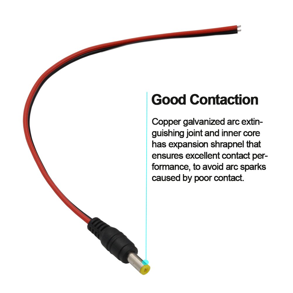 MILAPEAK (Real 18AWG 43x2pcs Wires) 20pcs Male DC Power Pigtail Cable, 12V 5A DC Connectors for CCTV Security Camera and Lighting Power Adapter (2.1mm x 5.5mm, Ultra Thick)