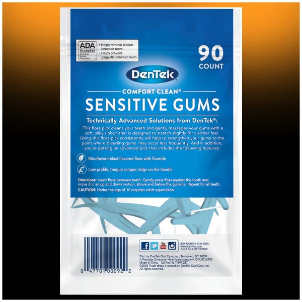 DenTek Comfort Clean Sensitive Gums Floss Picks, Soft & Silky Ribbon, 90 Count (Pack of 4)