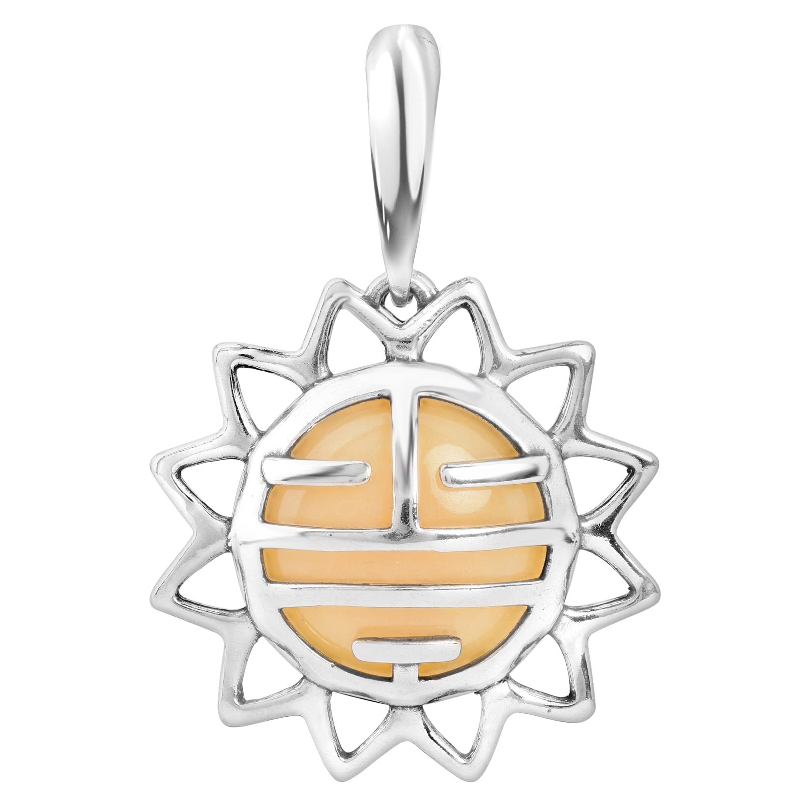 American West Sterling Silver Women's Pendant Enhancer Light Yellow Jasper Gemstone Sun