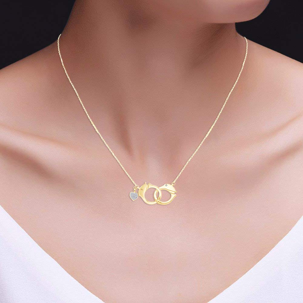 AFFY White Natural Diamond Accents Hand Cuff Pendant Necklace in 14k Yellow Gold Over Sterling Silver