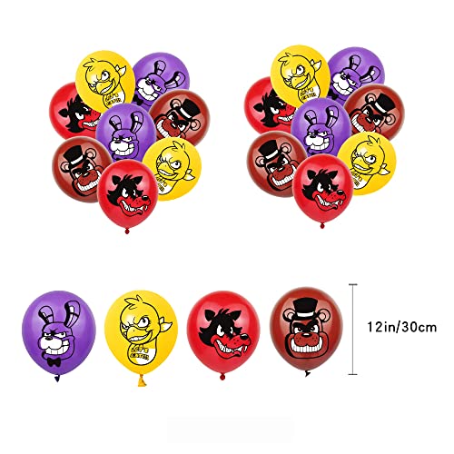 Birthday Party Supplies, Five Nights at Freddy Includes Banner, Tablecloth, Cake Topper - 24 Cupcake Toppers - 20 Balloons and Backdrop