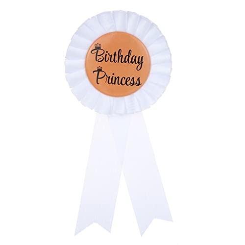Birthday Girl Award Ribbon,Satin Fabric Birthday Women Tinplate Badge Pin,Happy Birthday Queen Party Button Pins,Princess Brooches (White - Rose Gold)