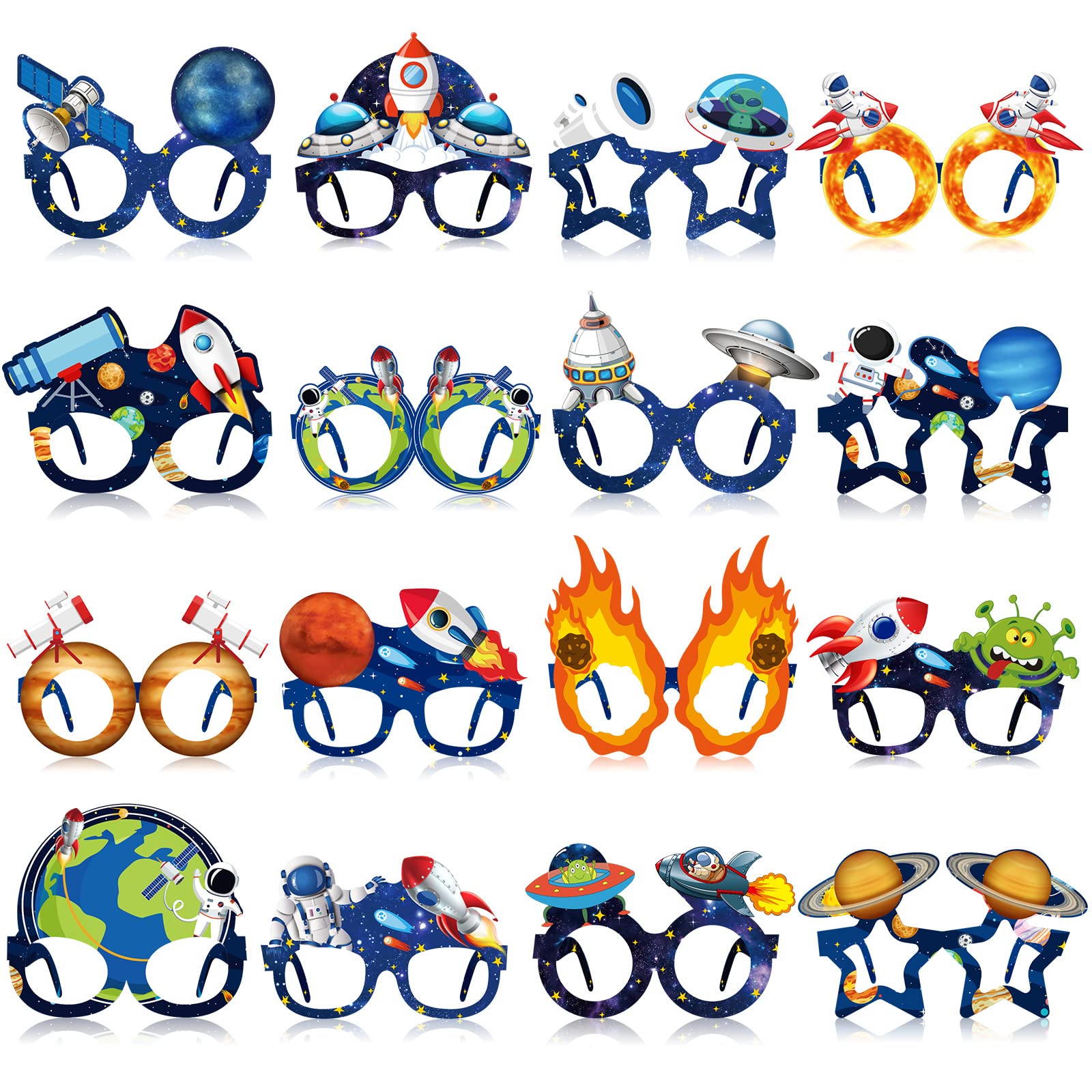 Ireer 32 Pcs Space Party Favors Space Party Eyeglasses Paper Glasses Astronaut Space Themed Party Supplies Birthday Photo Booth Props Planet Birthday Party Decorations for Kids