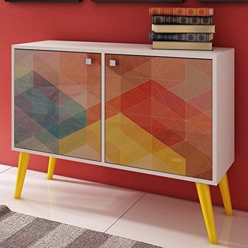 Manhattan Comfort Avesta Double Side Table 2.0 Collection Free Standing Modern Side Table / TV Stand with Storage Includes 2 Doors with 3 Shelves and Features Splayed Legs, White/Stamp/Grey Legs