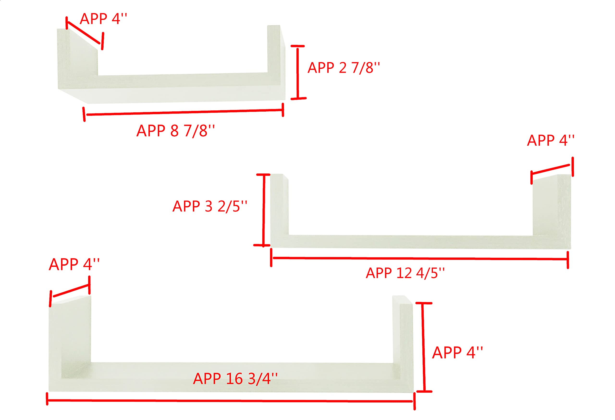MANZOO White Shelves, Shelves for Bedroom Floating Shelves, White Shelfs Shelves for Wall Storage Wall Shelves, 17in x 4in x 4in,White