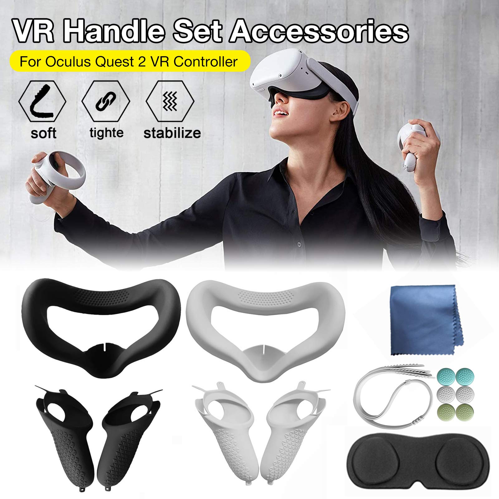 for Oculus Quest 2 Accessories, Quest 2 VR Silicone face Cover, VR Shell Cover,Quest 2 Touch Controller Grip Cover,Protective Lens Cover,Disposable Eye Cover (4)