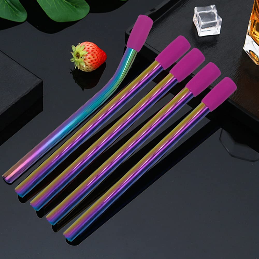 Amsthow Reusable Straws Boba Metal Straws with Silicone Tips and Cleaning Brushes Smoothie Straws for Milkshake Shake, Bubble Tea( 0.43" Wide Rainbow Colors)