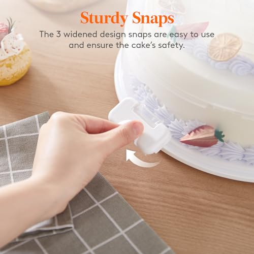 Lifewit Cake Carrier with Lid and Handle, Two Sided Cupcake Carrier Holder for 10β Cake or 9 Standard-Sized Cupcakes, Plastic Round Cake Transport Storage Container Stand for Pies and Cookies, White