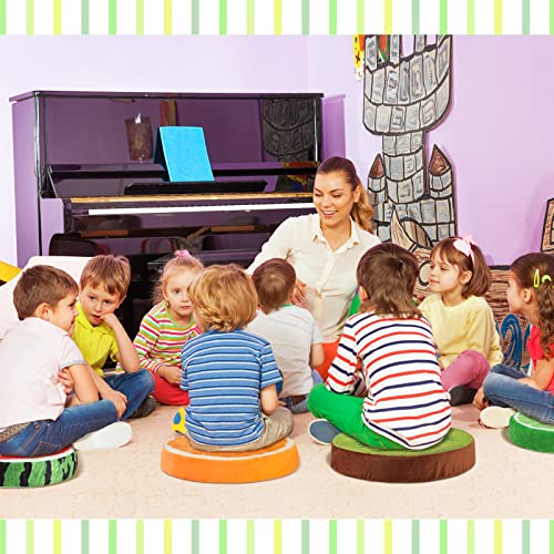 Coume 4 Pcs 15.7 Inch Round Fruit Pillows Stuffed Throw Pillows 3D Watermelon Kiwi Lemon Orange Decorative Floor Cushions Chair Toy Seat Floor Seat Cushions for Kids Couch Sofa Classroom