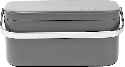 Brabantia Food Waste Caddy (0.48 Gal/Dark Gray) Kitchen Leftovers Can with Stay-Open Lid & Stainless Steel Handle for Composting