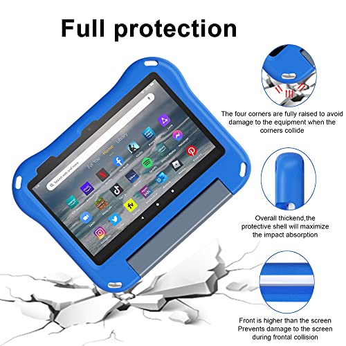 Fire 7 Tablet Case for Kids, only Compatible with 12th Gen 2022 Release, OQDDQO Lightweight Anti-Slip Shock Resistant Kid Friendly Cover with Stand for Amazon Kindle Fire HD 7 Tablet (Blue)