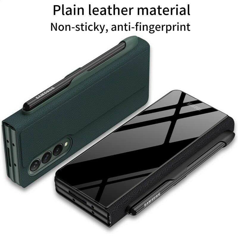 EAXER for Samsung Galaxy Z Fold 3 5G Case, Glass Material W/S Pen Slot Luxury Shockproof Anti-Slip Glossy Glass Flip Phone Case Cover (Checkerboard Brown)