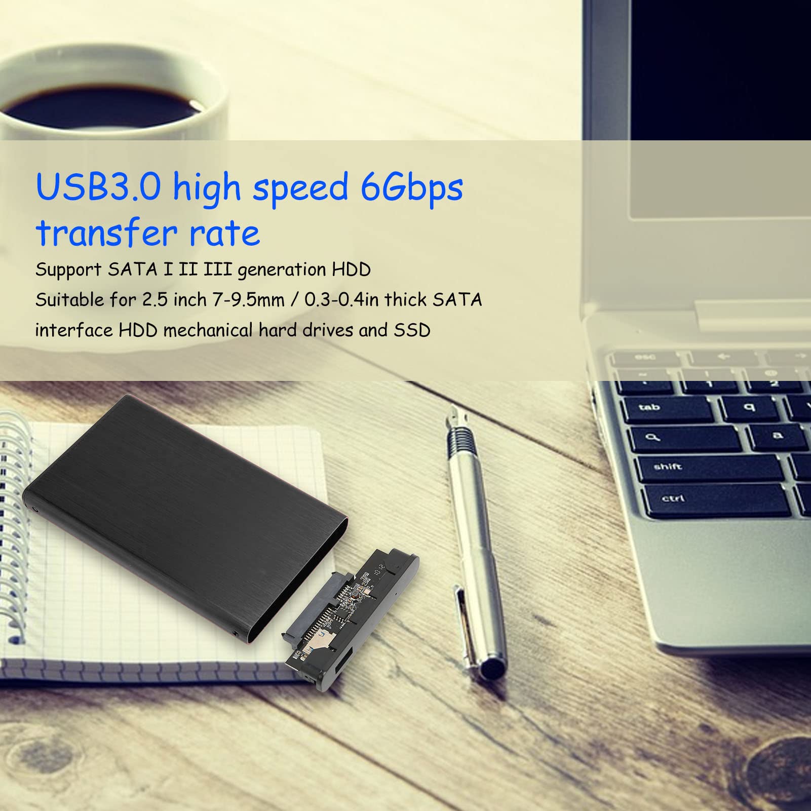 Acogedor USB 3.0 Portable Hard Drive Enclosure 2.5 Inch Aluminum Mobile Hard Drive Enclosure, with LED Status Indicator, Support 2TB Capacity, 6Gbps Transfer Rate (Black)