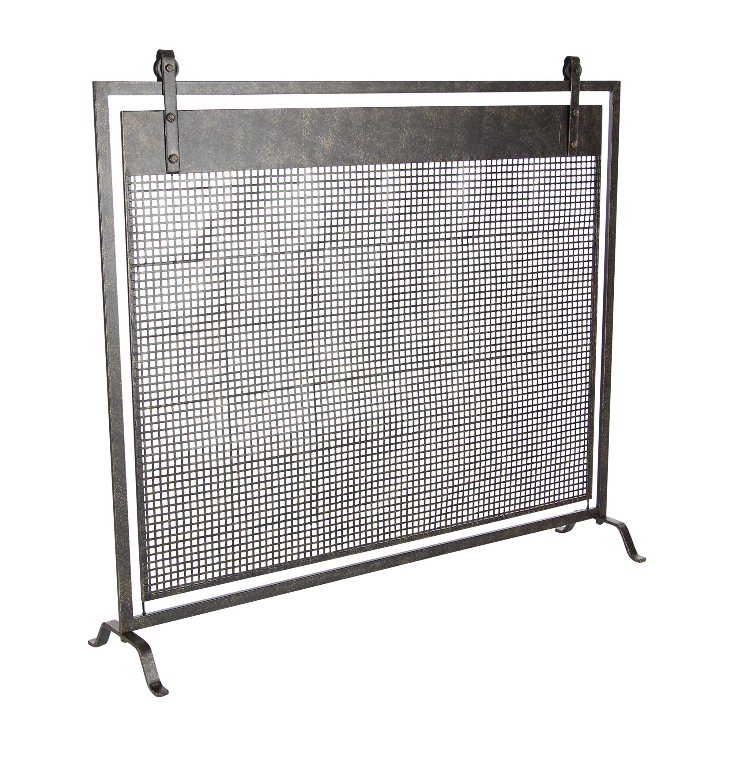 Deco 79 Metal Geometric Fireplace Screen Suspended Grid Single Panel with Bolted Detailing, 38" x 9" x 35", Black
