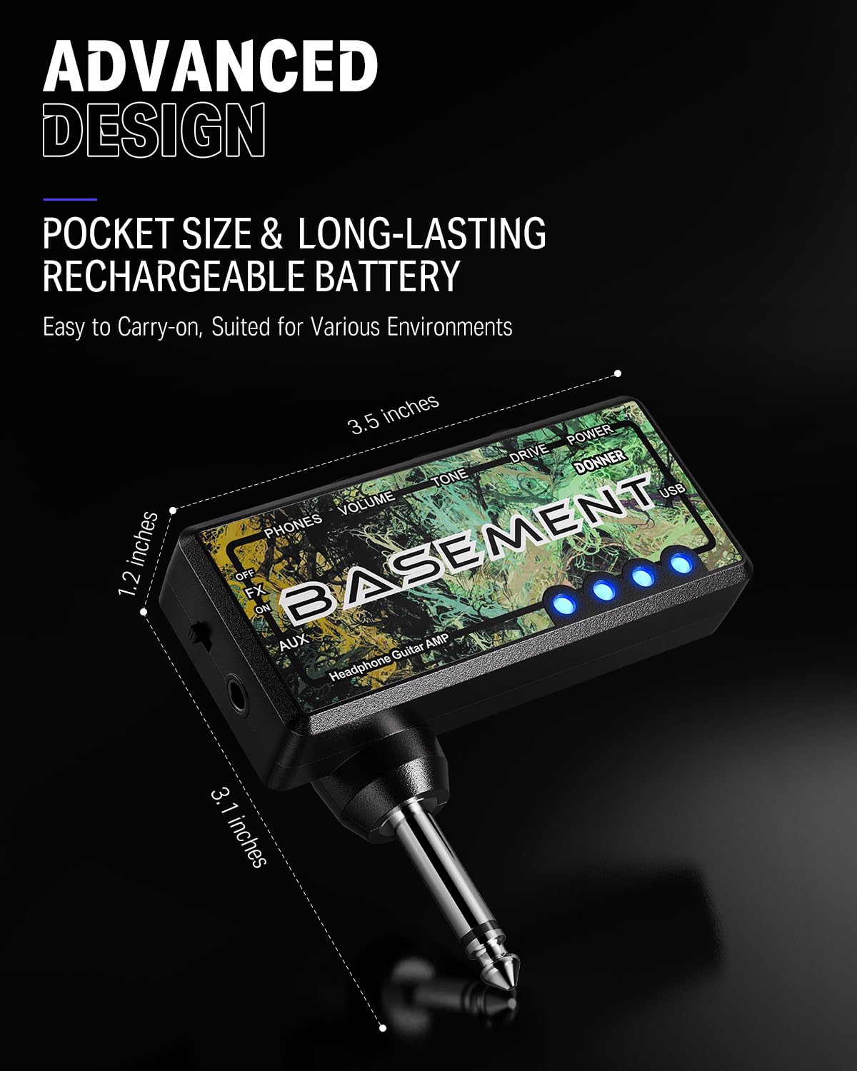 Donner Bass Guitar Headphone Amp Basement USB Rechargeable Mini Portable Bass Headphone Amplifier for Bass Guitar
