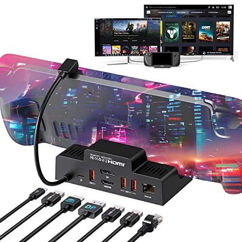 Dual Monitor Docking Station for Steam Deck & ROG Ally, Steam Deck Dock and ROG Ally Dock with 4K 60Hz HDMI & DisplayPort, Gigabit Ethernet, 3*USB3.1 10Gbps Data Port, PD 3.0 Charging Port