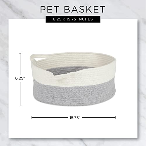 Bone Dry Pet Storage Collection Decorative Cotton Rope Basket/Bed, 15.75x6.25, White/Pink Pom Poms