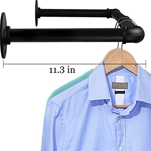 DAIKOYE Clothes Rack 36 Inch Industrial Pipe Clothes Rod,Heavy Duty Detachable Wall Mounted Black Iron Garment Bar,Space-Saving Hanging Clothes Rack,Multi-Purpose Hanging Rod for Closet 2 Base