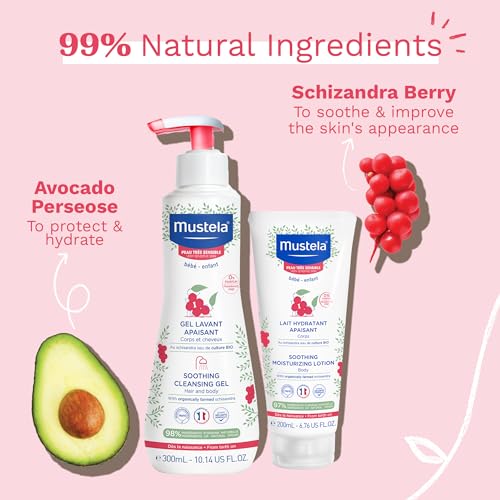 Mustela Baby Very Sensitive Skin Bath Time Gift Set - Baby Skin Care Essentials - with Natural Avocado & Schizandra Berry - 2 Items Set