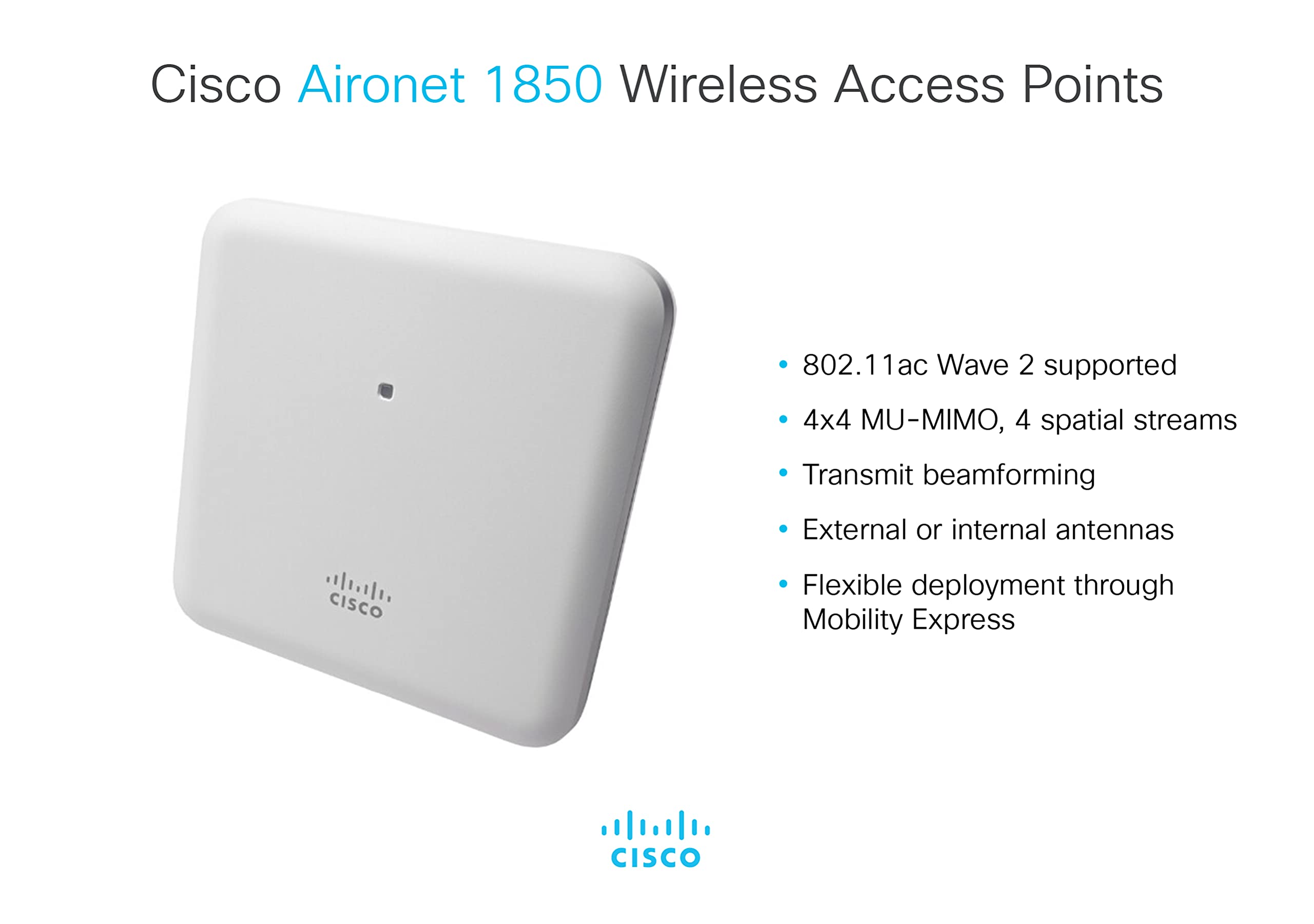 Cisco Aironet 1852I-B-K9 Wi-Fi Access Point, 802.11ac Wave 2, with Internal Antenna (AIR-AP1852I-B-K9)