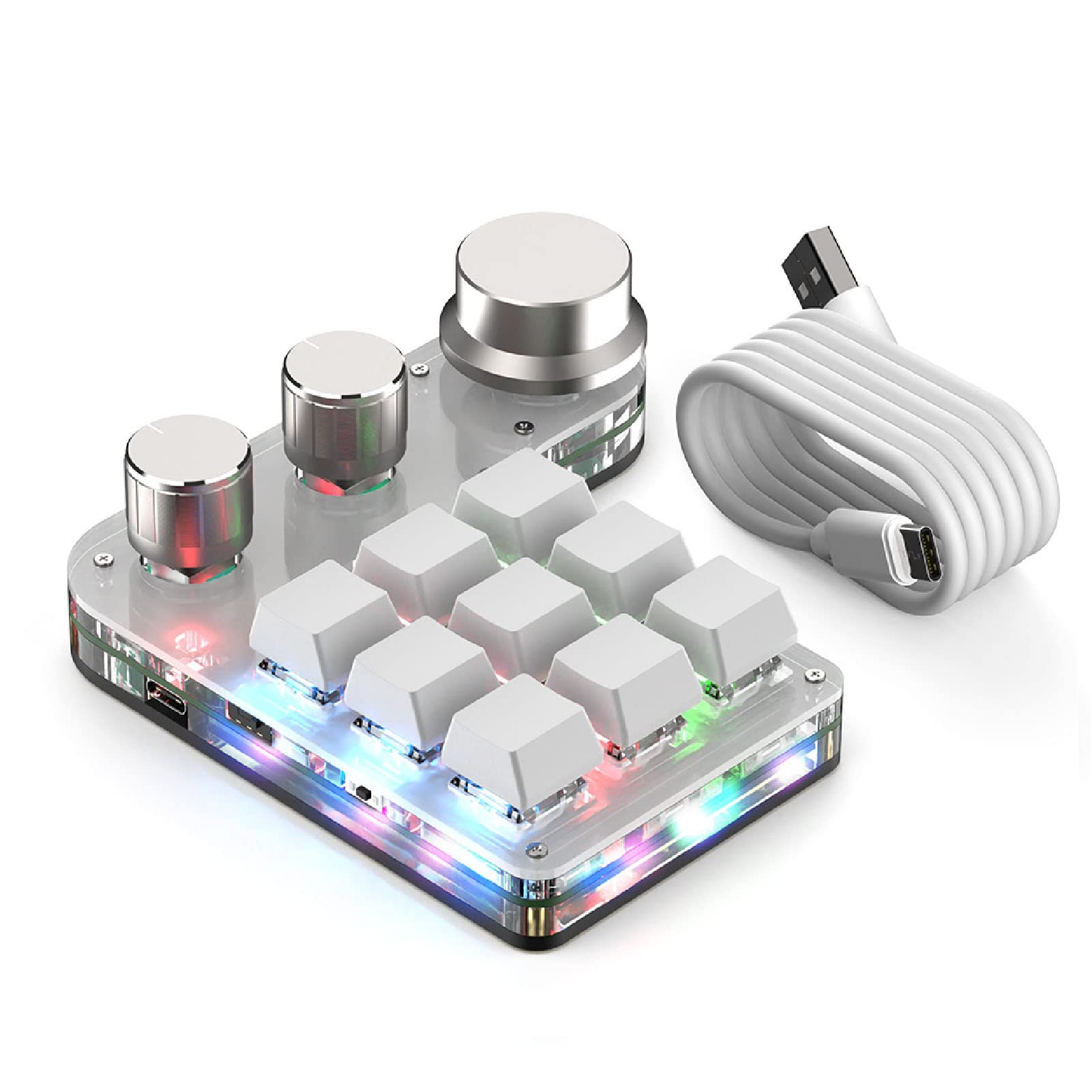 Acogedor Mini 9 Key Keypad, Mechanical Gaming Keyboard with RGB Backlit, DIY Programming Macro Copy Paste Keyboard, for Windows (White)