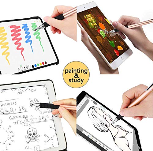 Mixoo 2-in-1 Precision Disc & Fiber Stylus with Replaceable Tips for Capacitive Touch Screen Devices (Black/Rose Gold)