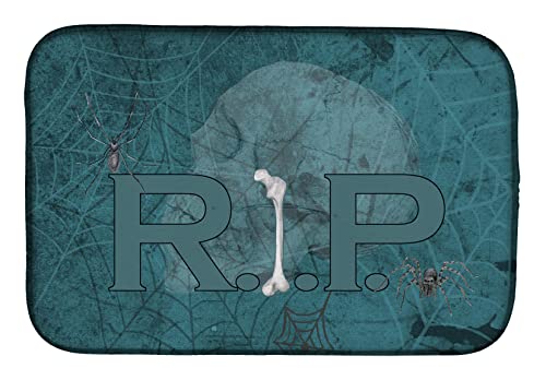 Caroline's Treasures SB3004DDM RIP Rest in Peace with spider web Halloween Dish Drying Mat Absorbent Dish Drying Mat Pad for Kitchen Counter Dish Drainer Mat for Countertop, 14 x 21", Multicolor