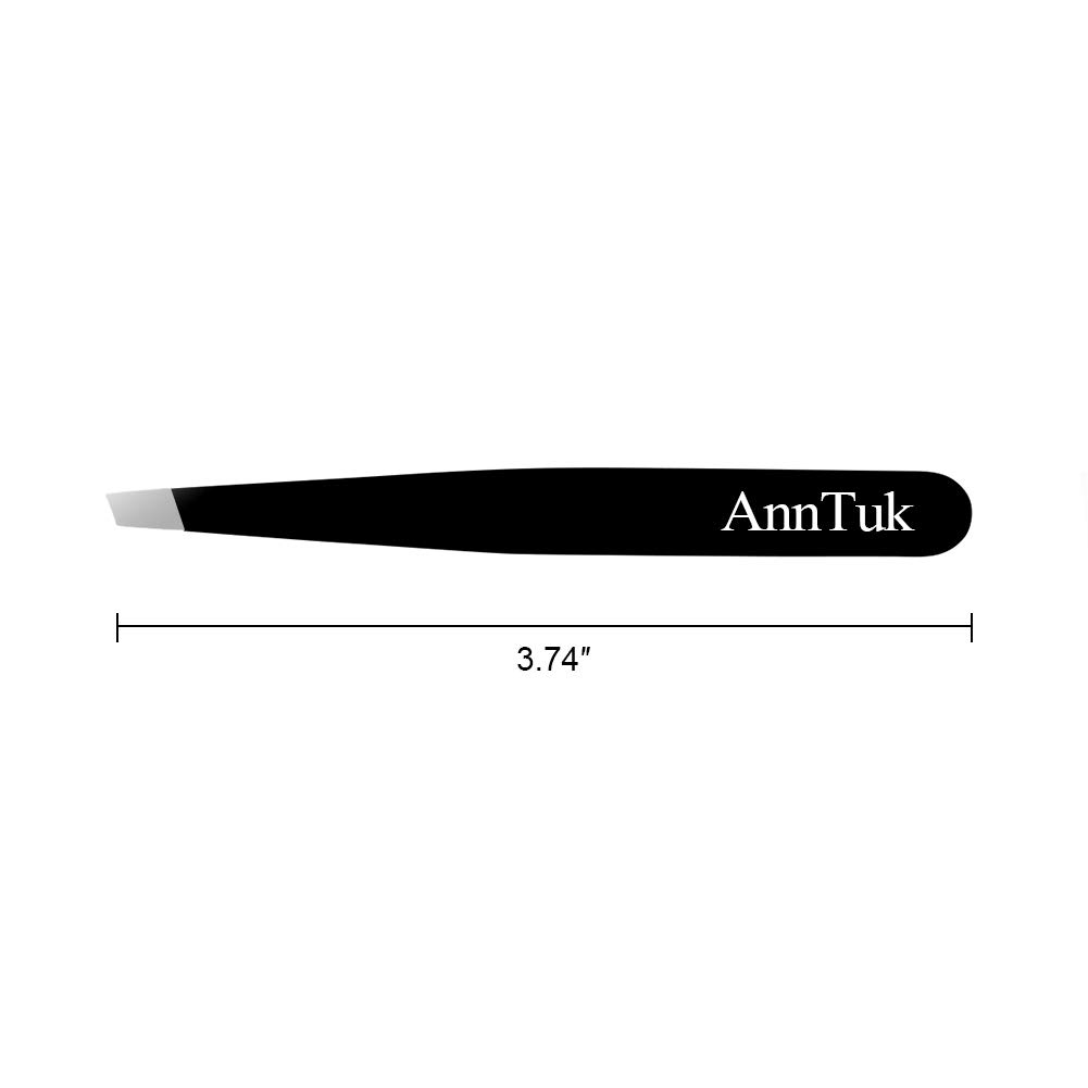 Tweezers Set 4Pcs with Leather Case, Precision Stainless Steel Tweezers for Eyebrows Splinter Facial Hair, Slant Flat Point Angle Tips