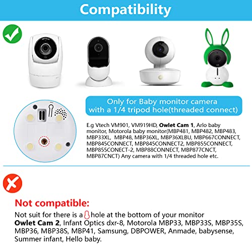 Flexible Clip Mount for Vtech VM901 and VM919HD, Gooseneck Baby Monitor Holder for Crib Without Tools or Wall Damage - White