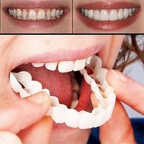CHNLML Denture Teeth Temporary Fake Teeth Snap on Veneers, Simulation Braces Snap On Smile Tooth Cover Perfect Whitening One Size Fits Most Comfortable Denture to Make,Fix Confident Smile (2 Pcs)