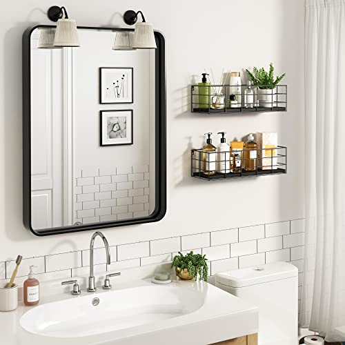 Fixwal 4 Set Floating Shelves Wall Shelves for Storage Hanging Shelves Wall Mounted for Living Room Kitchen and Bedroom Bathroom for Wall Decorative Storage (Black)