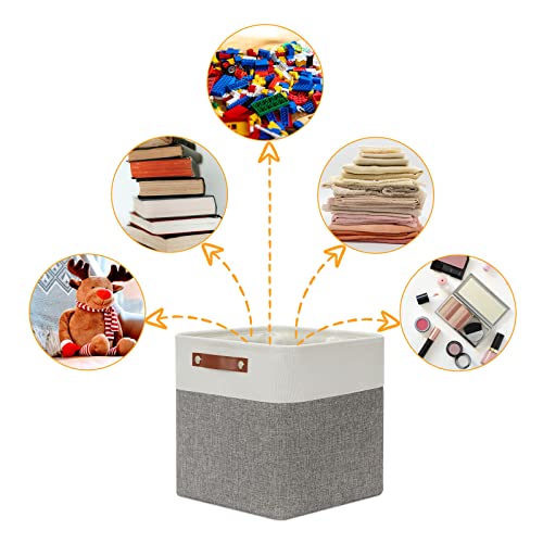 DULLEMELO Collapsible Bundle Baskets 4 Cube Baskets 12"x12"x12" + 2 Large Baskets 16"x12"x12"(White&Grey)
