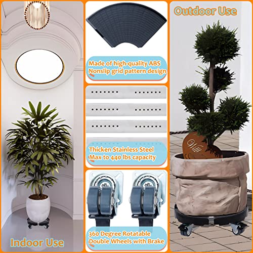 Black Plant Stand with Wheels, Adjustable 15-20inch Large Round Rolling Plant Caddy with Casters Heavy Duty 440lbs Indoor Outdoor Planter Trolley Plant Dolly Rolling Tray Coasterā¦