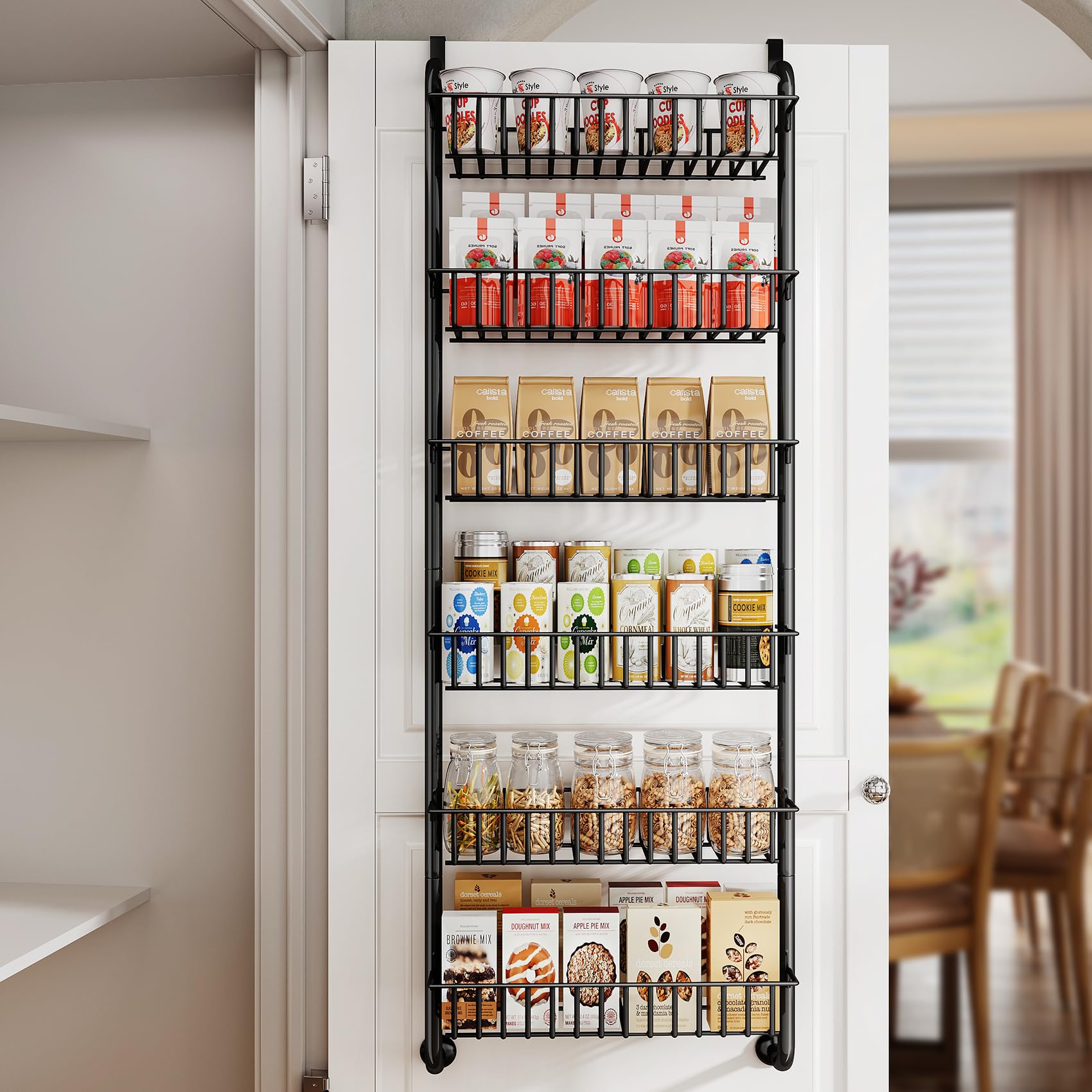 Over the Door Pantry Organizer - 6 Tier Pantry Door Spice Rack Organizer, Metal Over Door Organization Pantry Organizer and Storage Kitchen
