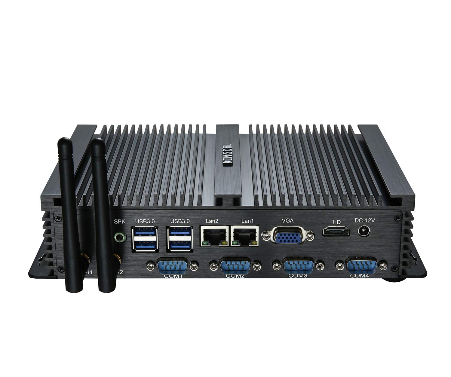 KINGDEL Powerful Mini Desktop Computer, Fanless Industrial PC, i5 Dual Core CPU, 4GB RAM, 128GB SSD, 2xNICs, 4xUSB 3.0, 4xCOM RS232, HD Port, Metal Case