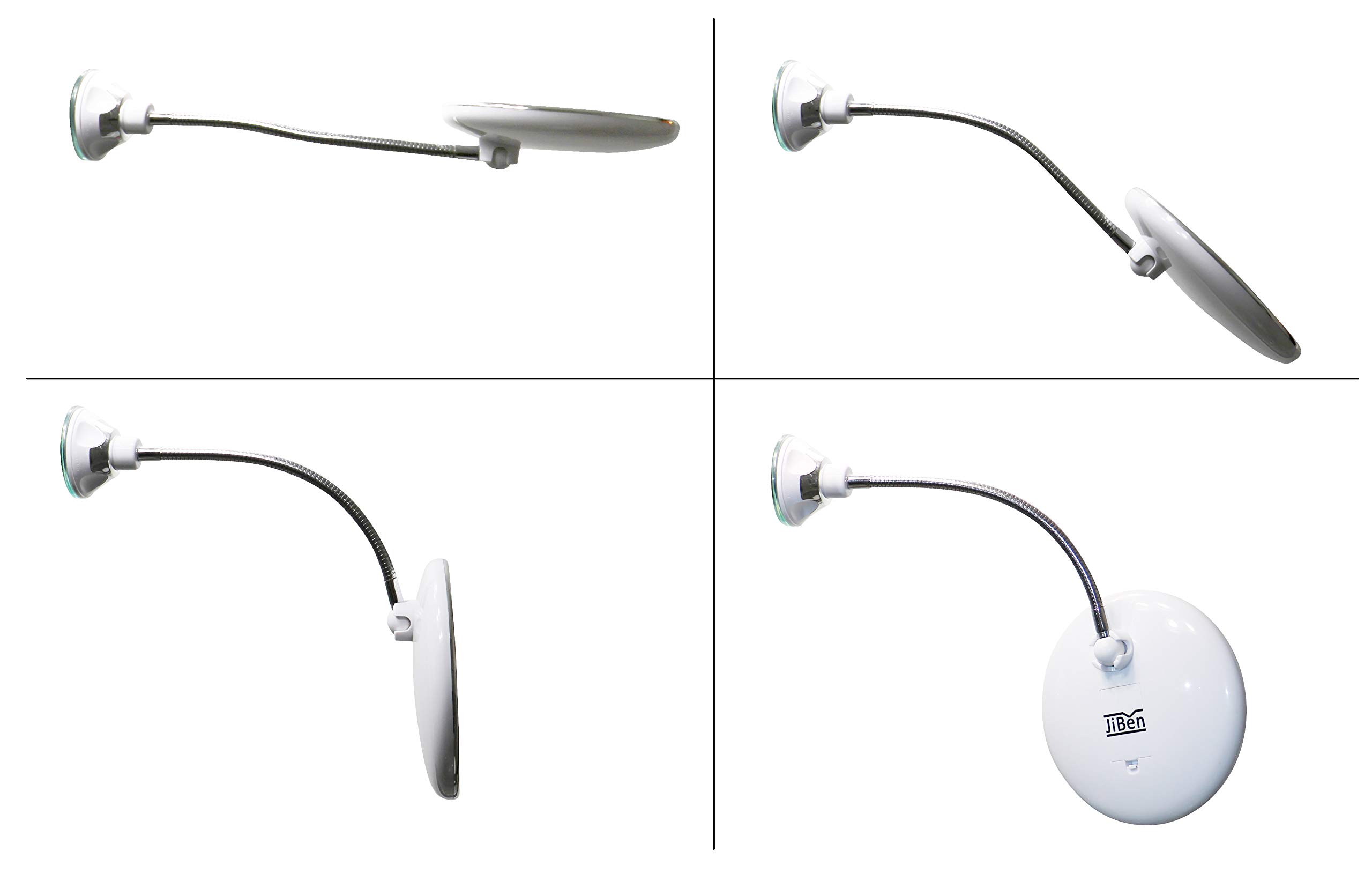 JiBen Flexible Gooseneck LED Lighted 10X Magnifying Makeup Mirror with Power Locking Suction Cup and 360 Degree Swivel, Portable Cordless Travel and Home Bathroom Vanity Mirror