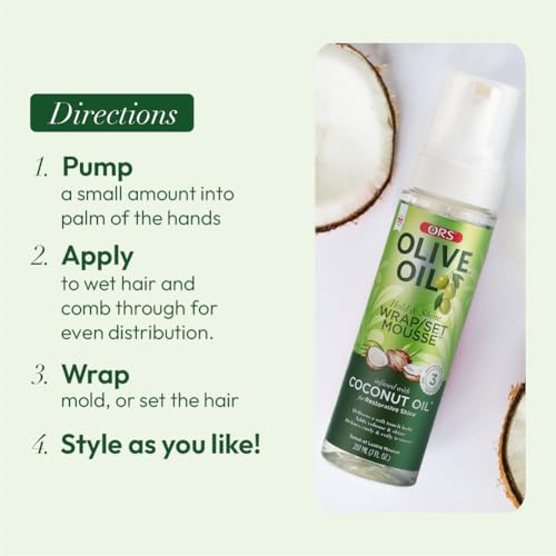 ORS Olive Oil Hold & Shine Wrap Set Mousse Infused with Coconut Oil for Restorative Shine 7 Ounce (Pack of 3)