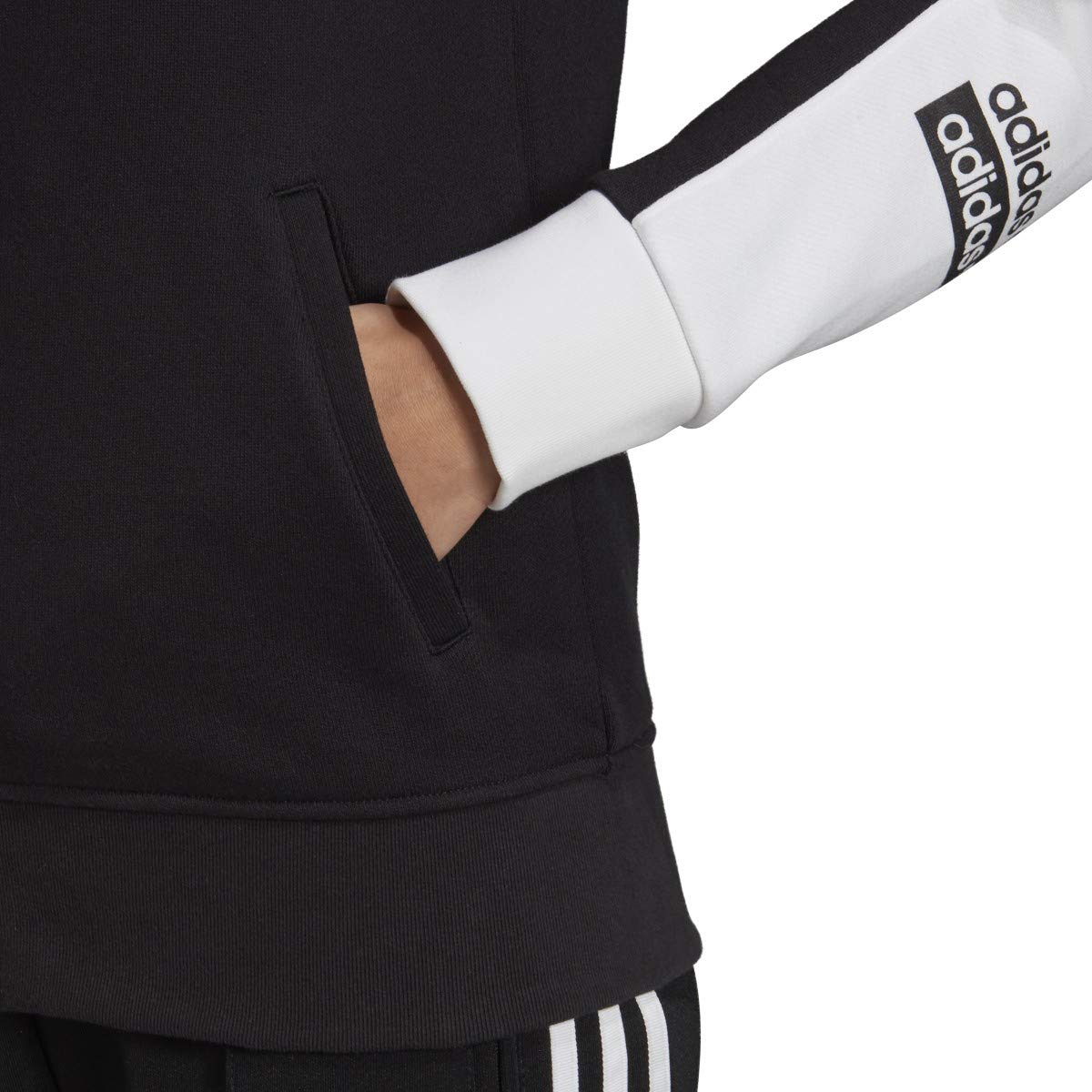 adidas Originals Women's Hoodie Trefoil Hooded Sweatshirt Sports Pullover (White/Black, Medium (M))